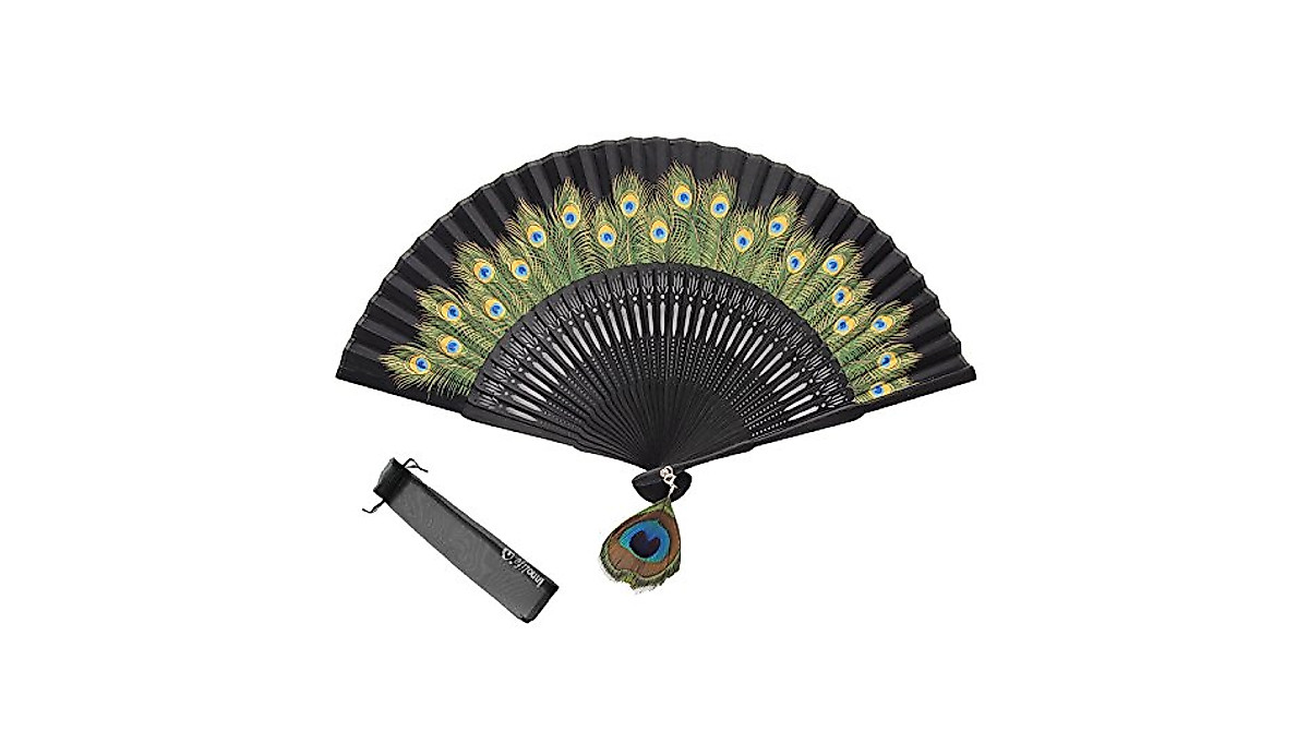 Innolife Peacock Hand Folding Fan - Elegant Silk & Bamboo Accessory