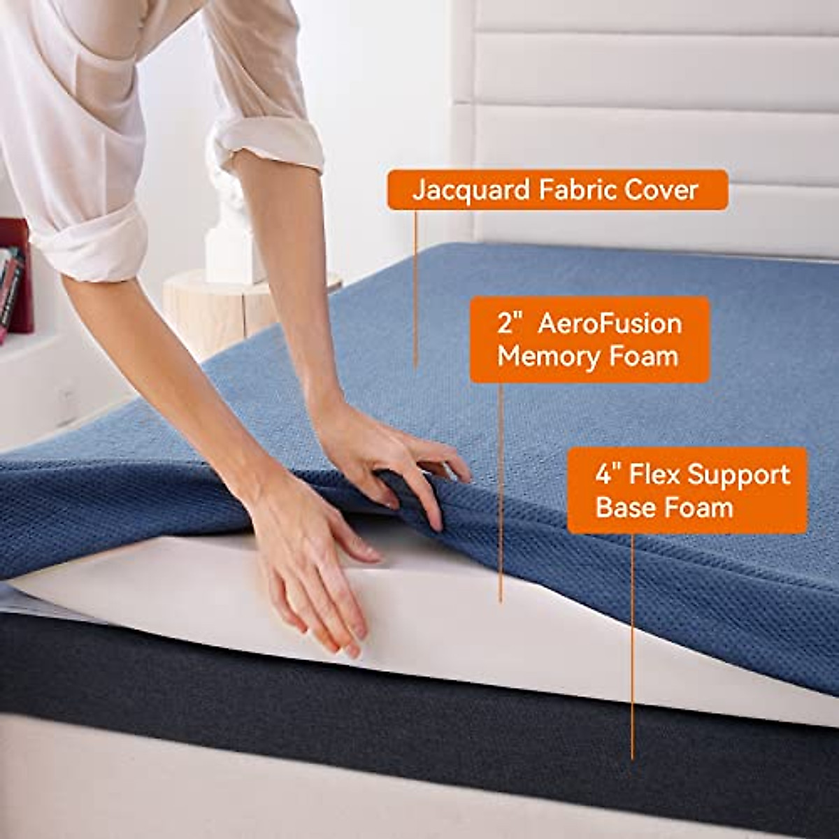 Erdoru 2 Inch Memory Foam Mattress Topper with Removable and Washable Cover, Pressure-Relieving Layers/CertiPUR-US Certified, 2" Comfort Topper(Blue, Queen)