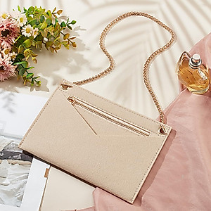 WADORN 1 Set Purse Organizer Insert Conversion Kit with Gold Chain, 8.62x6.1 Inch Felt Handbag Organizer Insert 24 Inch Chain Inner Pocket Liner Clutches Envelope Bag Handbag Convert Accessory, Beige