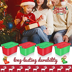 Abbylike 33 Quarts Christmas Storage Bin Holiday Seasonal Storage Totes with Lids Red Green Christmas Ornament Storage Containers for Christmas Home Organization Holiday Decoration(4 Packs)
