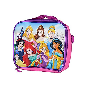 Disney Princess Backpack with Lunch Box for Girls Bundle ~ Deluxe 16" Princess School Bag, Lunch Bag, Water Bottle, Stickers, and More (Disney Princess School Supplies)