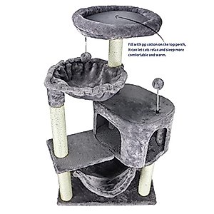 Newest Cat Tree with Cat Condo and Big Hammock，Grey