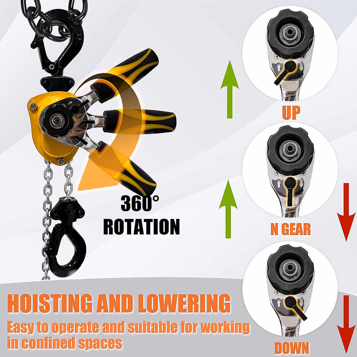 KITUYOTO Mini Chain Hoist 1/2 Ton(1100lbs)-Manual Lever Chain Hoist 5Ft Lift with Safety Hooks|Miniature Come Along Winch Heavy Duty Puller Workshop|Portable Ratchet G80 Chain Fall Hoist for Garages