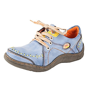 TMA EYES Women 's Hand Stitched Leather Walking Shoes(Blue,7.5)