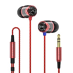 SoundMAGIC E10 Wired Earphones No Microphone HiFi Stereo Earbuds Noise Isolating in Ear Headphones Powerful Bass Tangle Free Cord Black Red