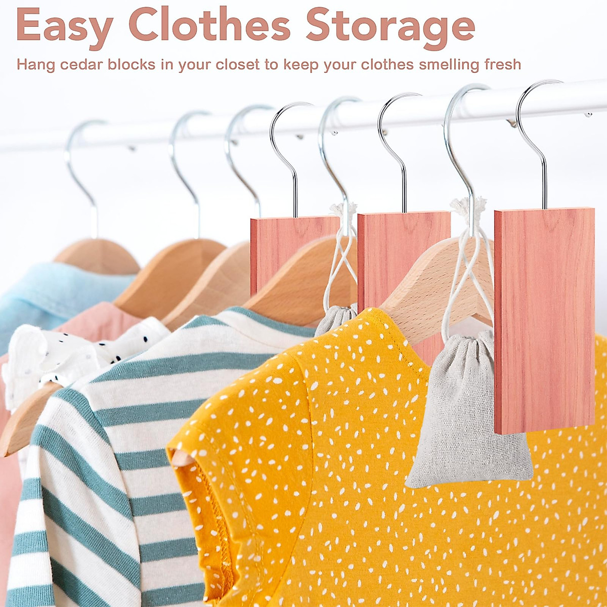 40 Pack Cedar Blocks for Clothes Storage, Cedar Wood with Cedar Hanger Ups Cedar Balls Aromatic Cedar Sachets, Cedar Blocks for Closet Drawer Shoe Cabinet Storage Bags