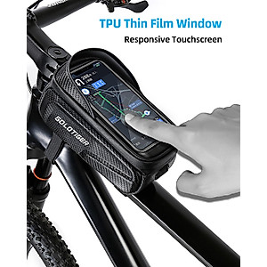 GoldTiger Bike Accessories EVA Hard Shell Bike Frame Bag - Waterproof Mountain Bike Front Top Tube Bag for Phones up to 6.8" with Rain Cover (Top Tube Bag)