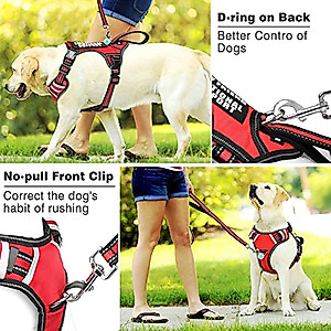 WINSEE Service Dog Vest No Pull Dog Harness with 7 Dog Patches, Reflective Pet Harness with Durable Soft Padded Handle for Training Small, Medium, Large, and Extra-Large Dogs (Large, Red)