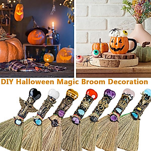 JHIALG Witch Broom Crystal Witch Wiccan Altar Broom, Halloween Hanging Props Cosplay Broomstick, Handmade Reiki Broomstick for Cleansing Healing Fengshui