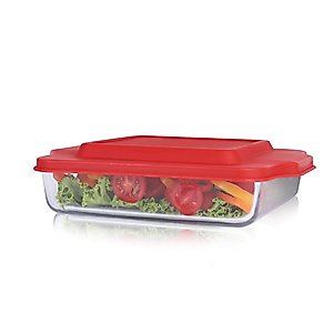 Bovado USA 8” x 8” 1.5 Quart Square Dish for Storage, Mixing, Serving - Dishwasher, Freezer & Oven Safe Glass, Easy-Clean, Clear with Lid, Pack of 1