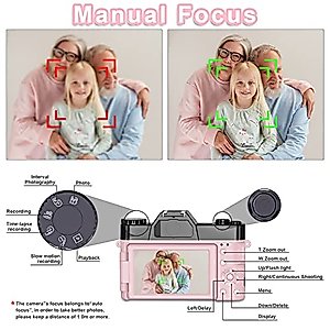 Digital Cameras for Photoggraphy, 4K Vlogging Camera for YouTube with Built-in Fill Light, 16X Digital Zoom, Manual Focus, 52mm Wide Angle Lens & Macro Lens, 32GB TF Card and 2 Batteries