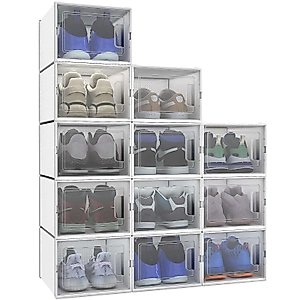 JTSQ 12Pcs Shoe Storage Box Stackable Plastic Sneaker Multi-Cube Organizer JTSQ Storage bins Shoe organizer Storage bins with lids Shoe storage Storage drawers Organizers and storage Shoe