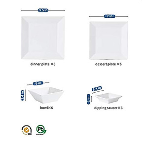 Porlien 24-Piece Classic Square Dinnerware Set for 6, Off White