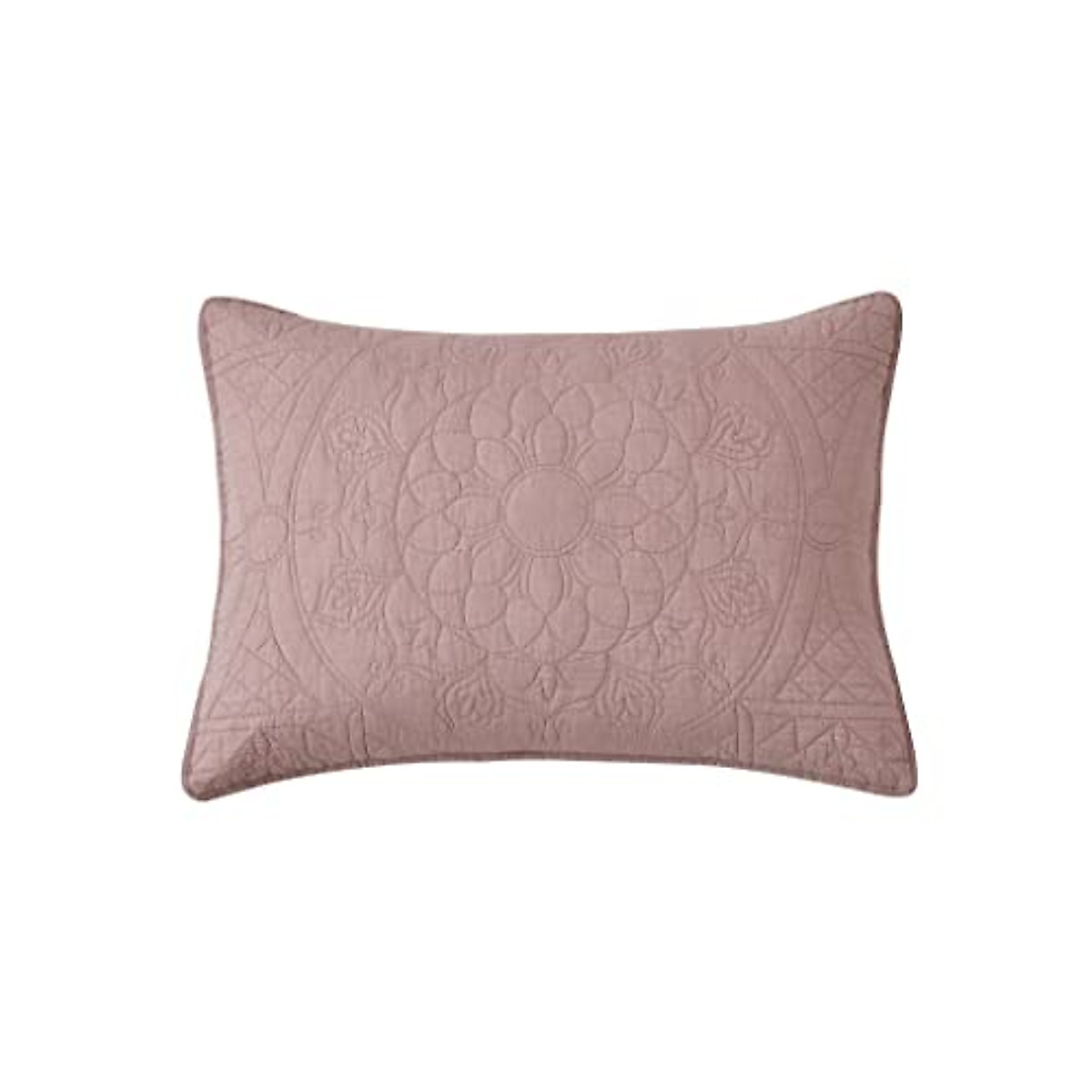 Chezmoi Collection Octavia 3-Piece Floral Medallion Embroidered Bedspread Coverlet Set - All Season Bed Cover Pre-Washed Cotton Quilt Set, Queen Size, Woodrose