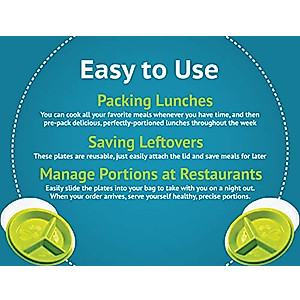 Precise Portions Portion Control Plate - Pack of four (4) 9 INCH 3-Section BPA-Free Nutrition Guidance Plates - with 4 Snap-Tight Vented Lids- for Weight Loss Store