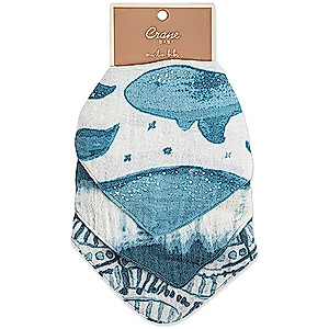 Crane Baby Soft Muslin Baby Bib Set, Adjustable and Absorbent Bandana Style Bibs for Boys and Girls, Whale, 3 Piece, 18.5” x 9”