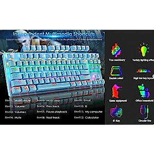Mechanical Keyboard,Wired Rainbow LED Backlit 87 Key Waterproof Gaming Keyboard,USB Cable with Magnetic Ring PC PS4(Blue)