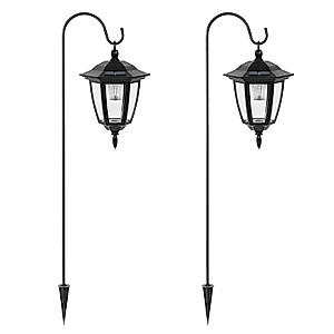 Viewsun 34 Inch Solar Hanging Lights, Shepherd Hook Lights with 2 Shepherd Hooks Waterproof Outdoor Decorative Solar Lantern Lights for Garden Decor, Patio, Backyard, Pathway, 2 Pack
