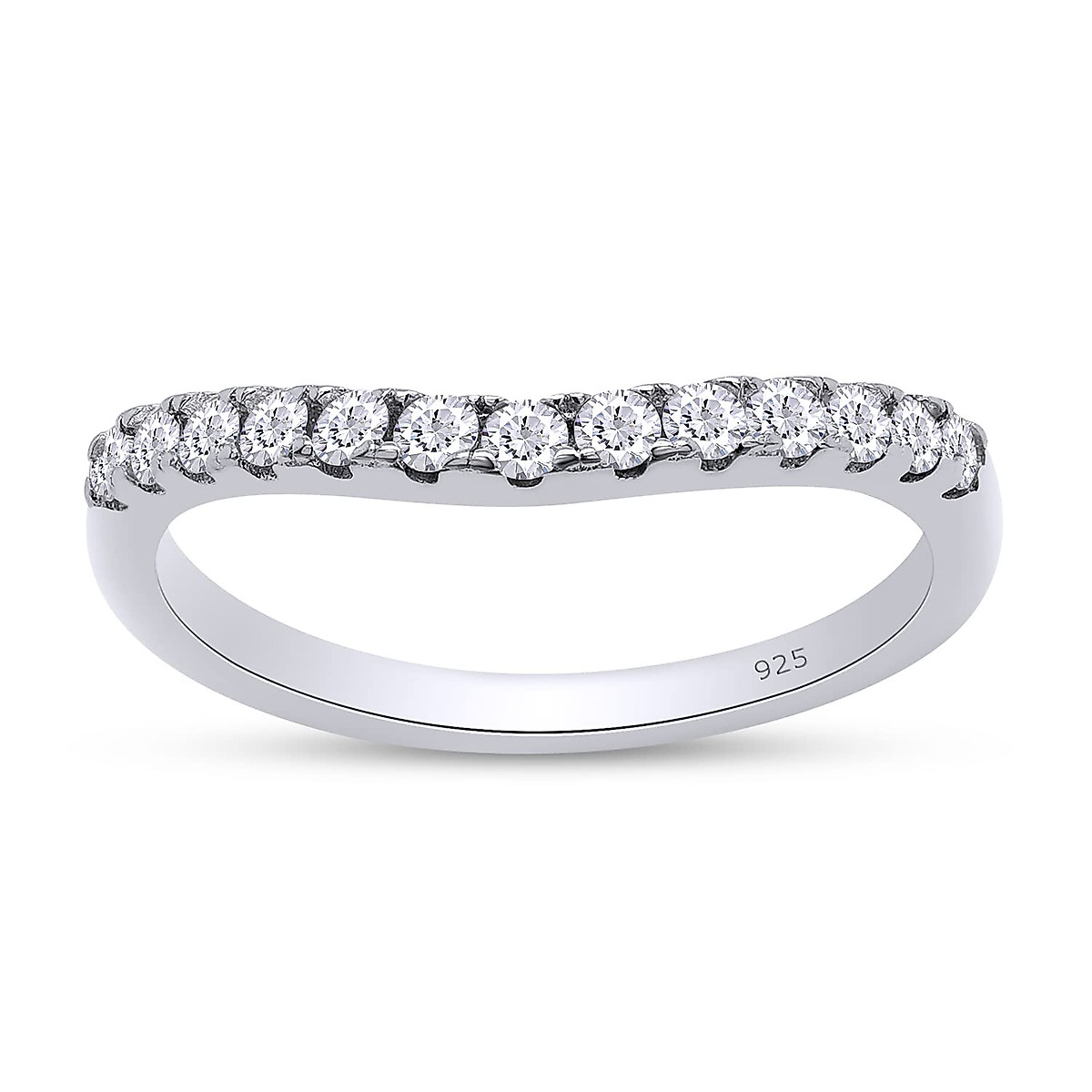 SAVEARTH DIAMONDS Moissanite Wedding Band 0.50ct D Color VVS1 Lab Created Diamond Half Eternity Curved Wedding Band 14K White Gold Over Sterling Silver Guard Enhancer Wedding Rings for Women -5.5