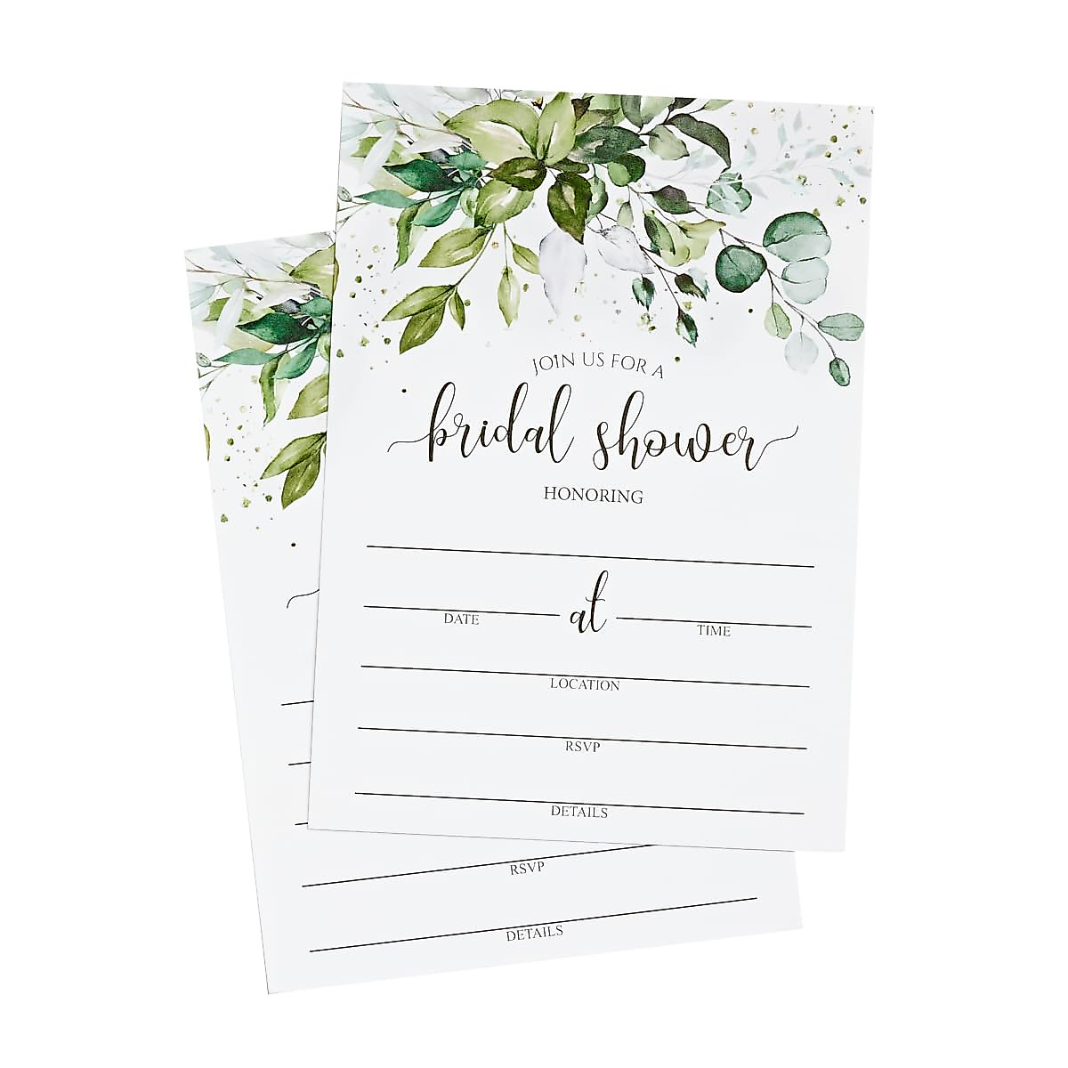 All Ewired Up 50 Greenery Eucalyptus Bridal Shower Invitations and 50 Envelopes, Boxed Set, Sage (Large Size 5x7) - (100 pieces)