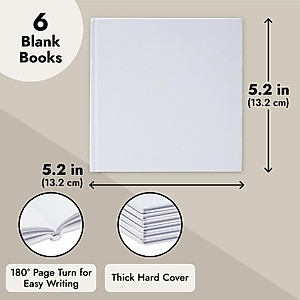 6 Pack Blank Books for Kids to Write Stories, Hardcover Sketchbooks for Students, 36 Pages (White, 5x5 In)
