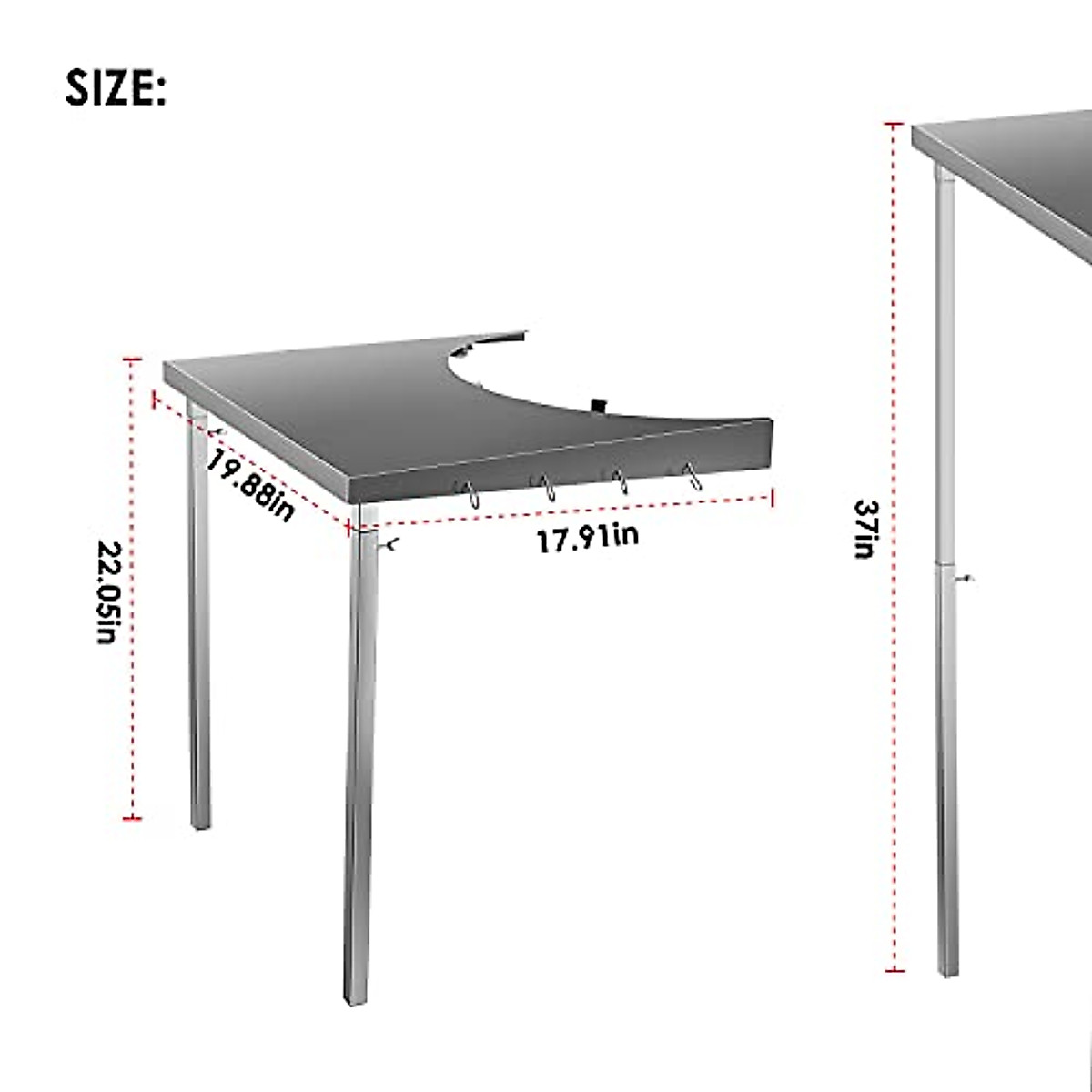 ETE ETMATE Weber Kettle Table, Weber Grill Side Table with Multiple Hooks Stainless Steel Foldable Grill Workbench Fits All Weber 18" Charcoal Kettle Grills
