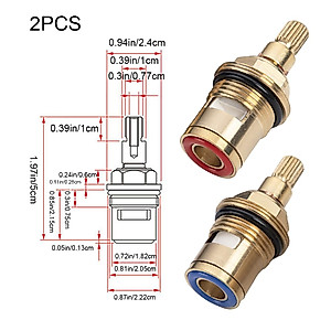 PENKOHOME 1 Pair Replacement Ceramic Tap Cartridge Valves 1/2" Quarter Turn Disc Cartridge Faucet Valves for Bathroom Kitchen Tap(Hot & Cold)