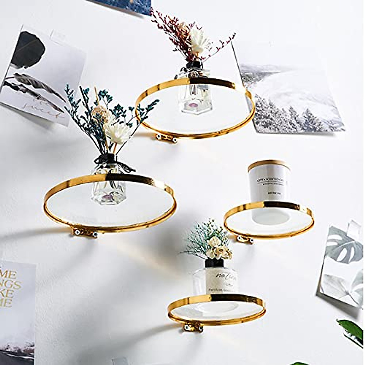 Wall Mounted Gold Glass Floating Shelves Display Ledge Shelves,Bathroom Corner Shelf Simple Home Decor Shelf for Flowers Wall Shelves Decorative Plant Flower Pot Rack Wall Shelf Crafts