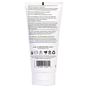 Nourish Organic Moisturizing Face Cleanser for All Skin Types, Watercress + Cucumber Face Wash, Fragrance-Free (6 Oz) + Washable Cotton Round