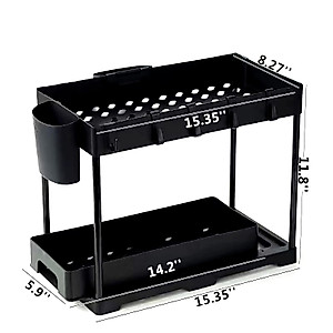 2 Pack Under Sink Organizers and Storage With Sliding Storage Drawers Basket,2 Tier Bathroom Organizer Under Sink,Kitchen Cabinet Organizers And Storage Rack With Hooks,The Bottom Can Be Pull Out