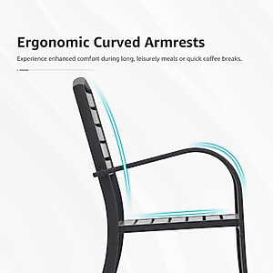 i-VTIES Patio Dining Chairs Set of 2,Outdoor Stackable Dining Chairs with Backrest & Armrest,Aluminum Frame Patio Furniture Chairs for Garden,Backyard,Lawn & Deck,Black