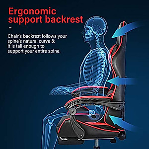 Gaming Chair, Backrest and Seat Height Adjustable Swivel Recliner Racing Office Computer Ergonomic Video Game Chair with Footrest and Lumbar Support, Red/Black