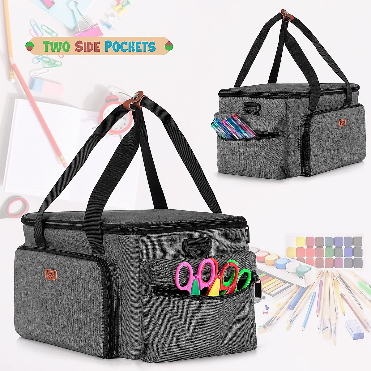 LUXJA Large Capacity Craft Bag with Shoulder Strap, Craft Tote for Art, Scrapbooking or Sewing Supplies (Bag Only), Gray