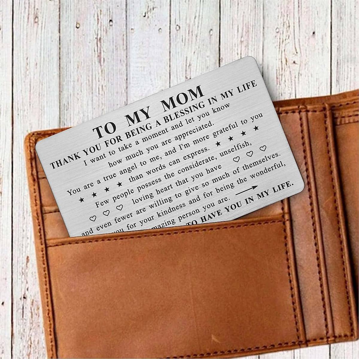 ABNTY Mothers Day Gifts for Mom, Thank You Mom Gifts, Mom Appreciation Card, Stainless Steel Engraved Wallet Insert