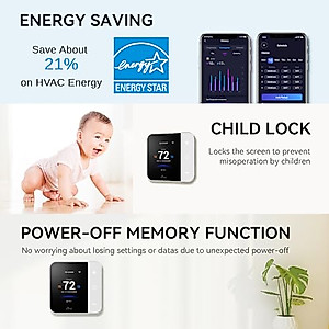 Vine Thermostat for Home with Touchscreen Color Display, WiFi Smart Thermostat Compatible with Alexa and Google Assistant, 7day/8period Programmable, Energy Saving, C-Wire Required, Screen Size 2.8"
