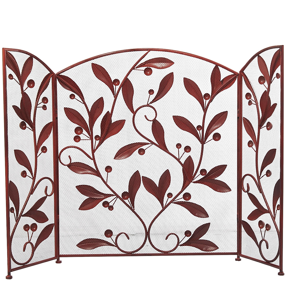 Deco 79 Metal Foldable Mesh Netting 3 Panel Fireplace Screen with Leaf and Vine Relief, 45" x 1" x 30", Brown