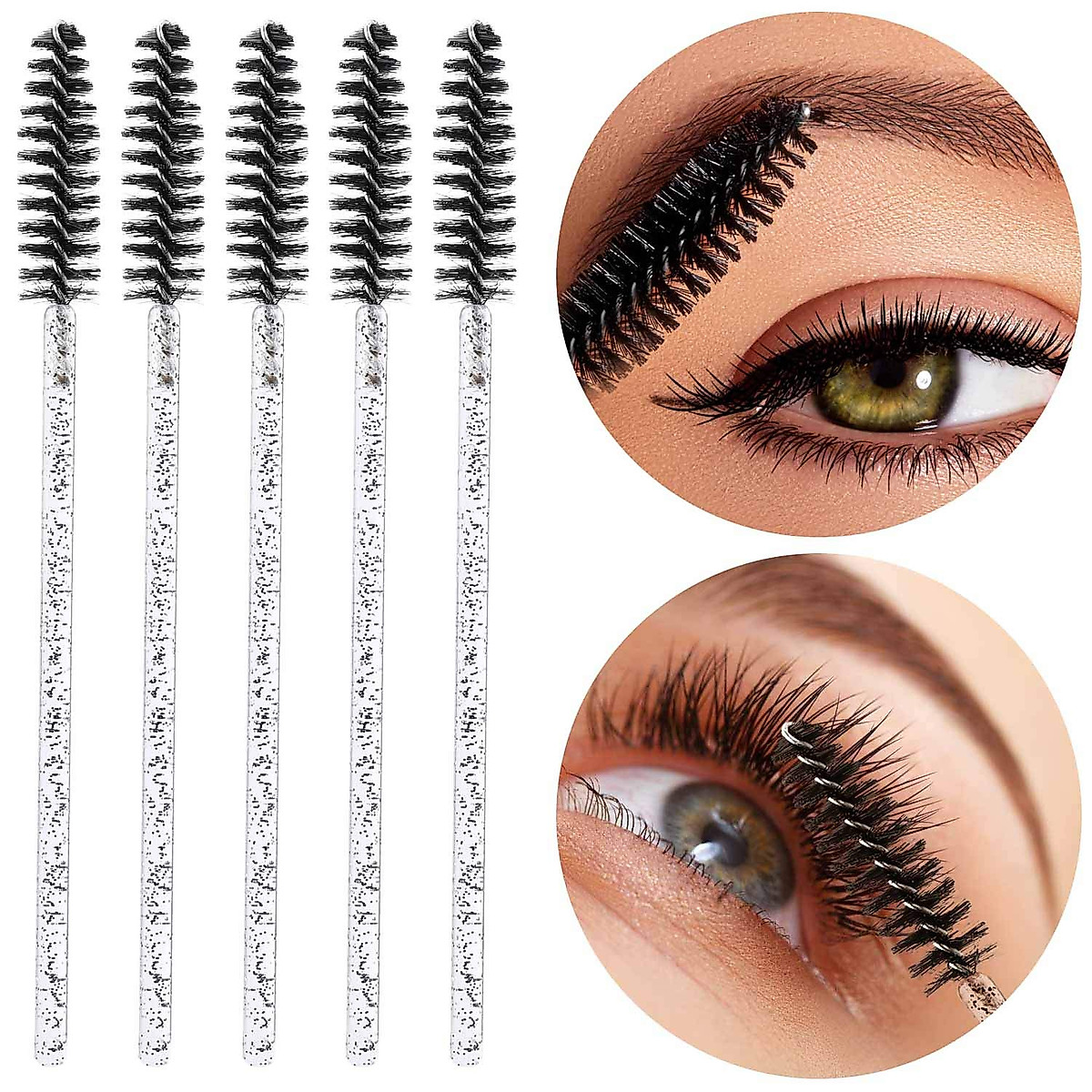 300 Mascara Wands Disposable Eyelash Brushes with Qtip Holder Reusable Organizer, Spoolies Eyebrow Eye Lash Extension Applicator