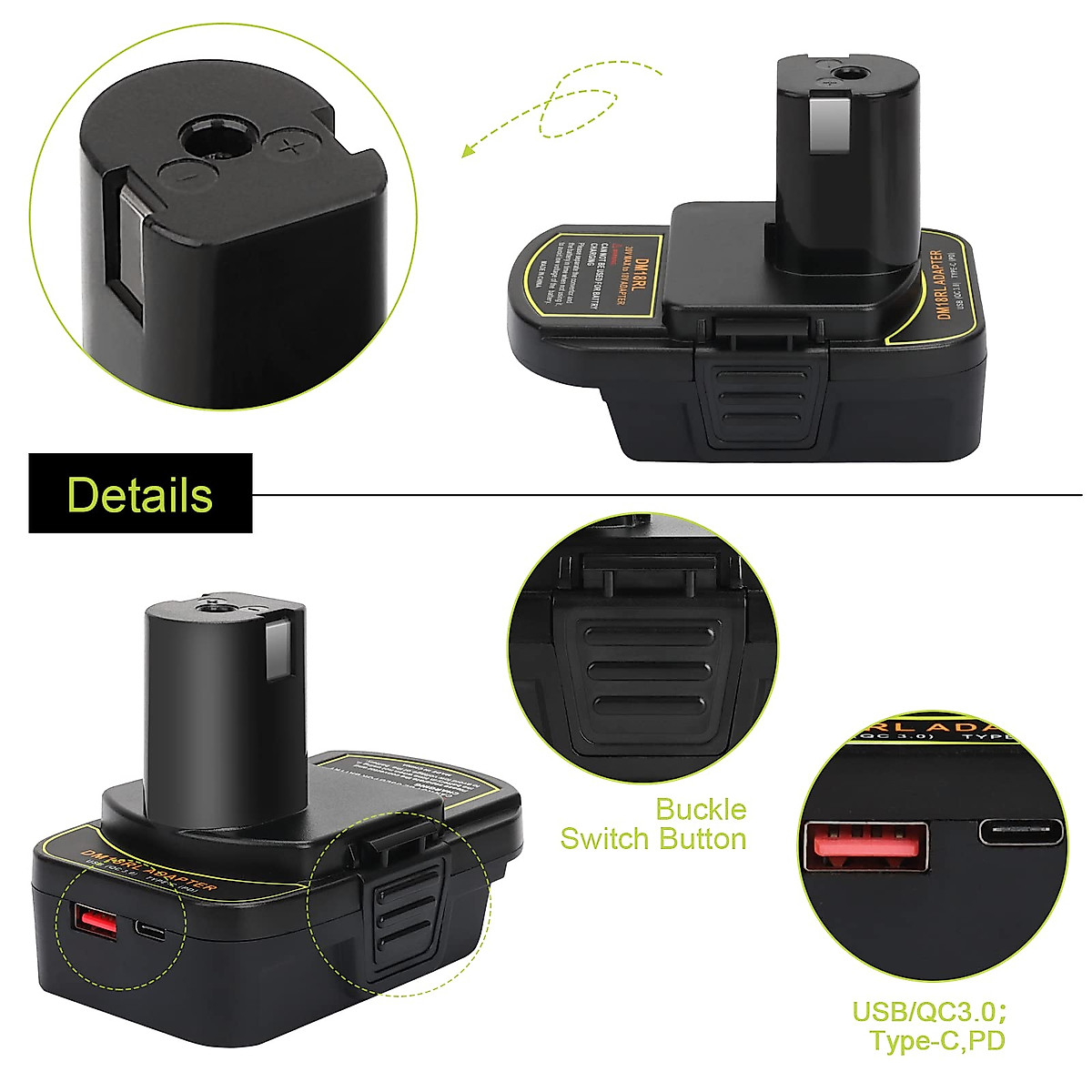 TENMOER DM18RL Battery Adapter for Dewalt to Ryobi Battery,for Dewalt 20V & Milwaukee M18 Battery Convert to Ryobi 18V P108 ABP1801 Battery