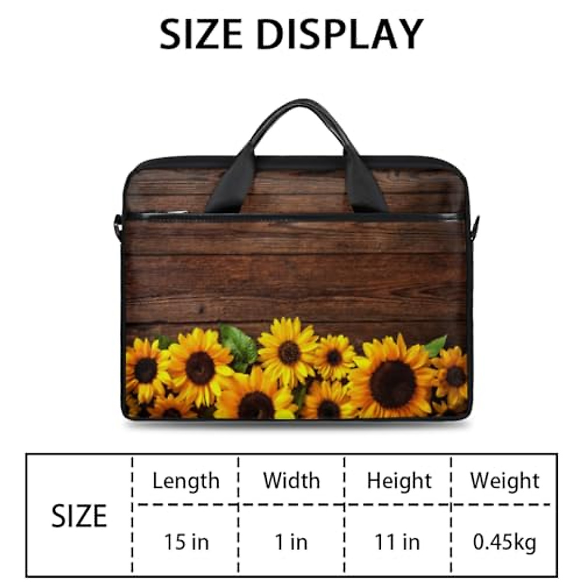 Sunflowers Wooden Laptop Computer Bag Waterproof Shoulder Messenger Bag 13-15 inch Durable Laptop Tote Bag with Shoulder Strap Handle Lightweight Crossbody Briefcase
