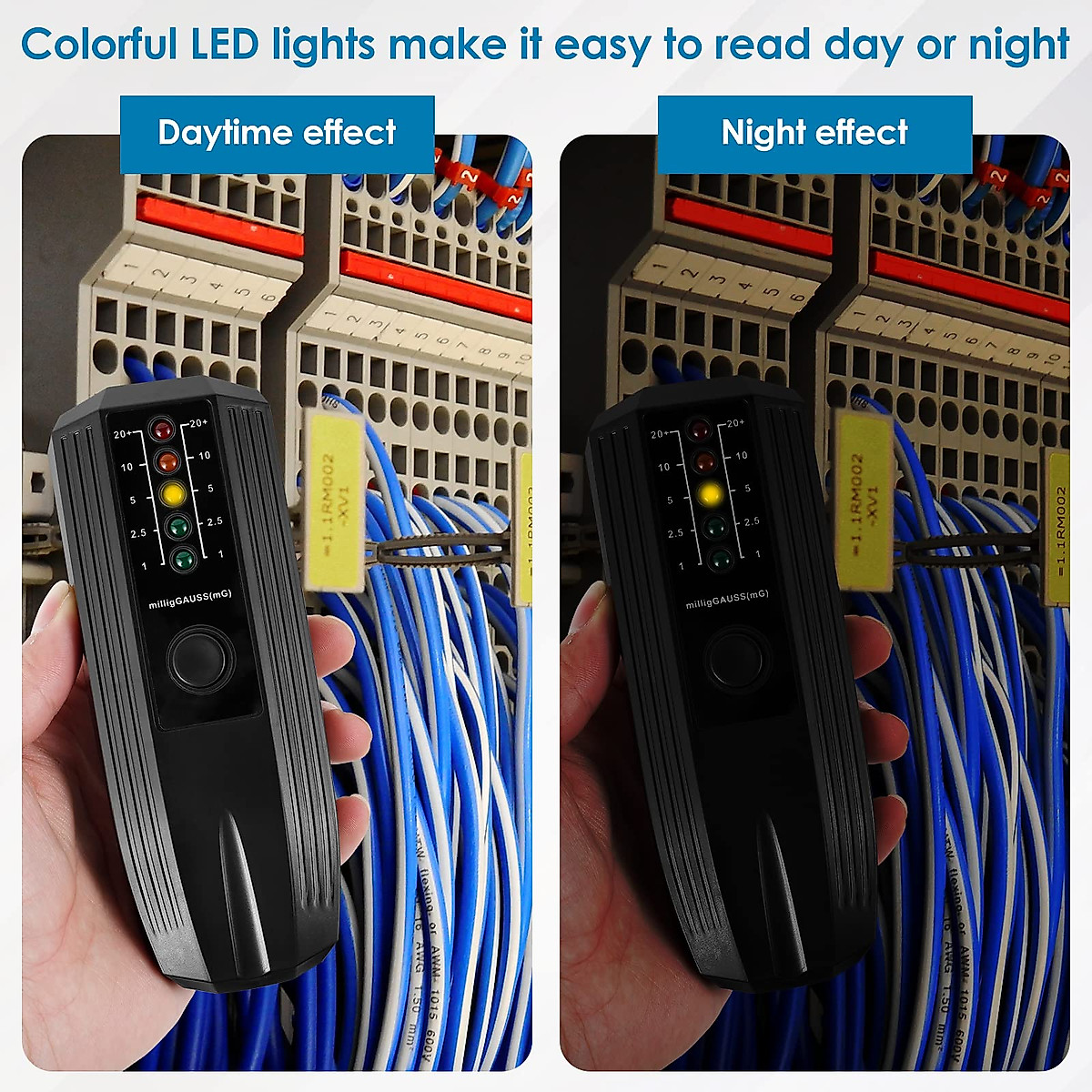 EMF Meter,EMF Reader, High Accuracy Electromagnetic Field Radiation Detector Battery Powered Electric EMF Detector Ghost Hunting Paranormal Equipment Tester for Industrial Construction