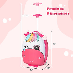 Olakids Kids Luggage, 16’’ Carry On Rolling Suitcase for Girls Boys with LED Flashing Spinner Wheels, Travel Trolley Hardside Case for Toddlers (Pink Pony)