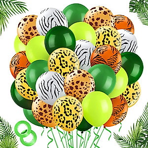 100 Pcs Jungle Balloons Party Decorations 12 Inch Safari Animal Print Latex Balloons Jungle Party Balloons Leopard Tiger Printed Green Balloons for Birthday Party Wild First Baby Shower Supplies