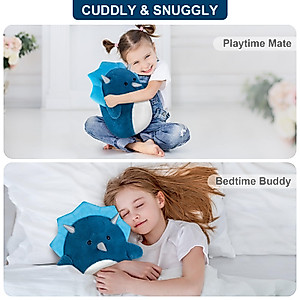 SuzziPals 15'' Triceratops Dinosaur Plush Pillows, Dinosaur Stuffed Animal Plush Toys for Hugging & Squish, Dino Plushies Cuddle Pillow for Decor, Soft Blue Dinosaur Pillow Boy Girl Dinosaur Gifts