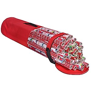 ProPik Wrapping Paper Storage Bag, Christmas Gift Wrap Organizer Stores Up to 24 Rolls 40 Inch, Heavy Duty Polyester plus PVC Clear Bag with Handles