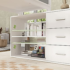 DiDuGo Office Desk with Drawers and Shelves, Home Office Desk L Shaped Desk with Metal Frame, Wood Corner Desk Computer Desk for Office Bedroom White