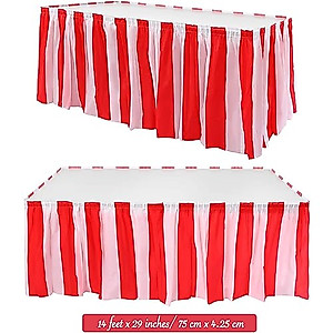 Pangda 2 Pieces Red White Striped Table Skirt Circus Theme Table Skirt for Carnival Home Decoration Party Supplies