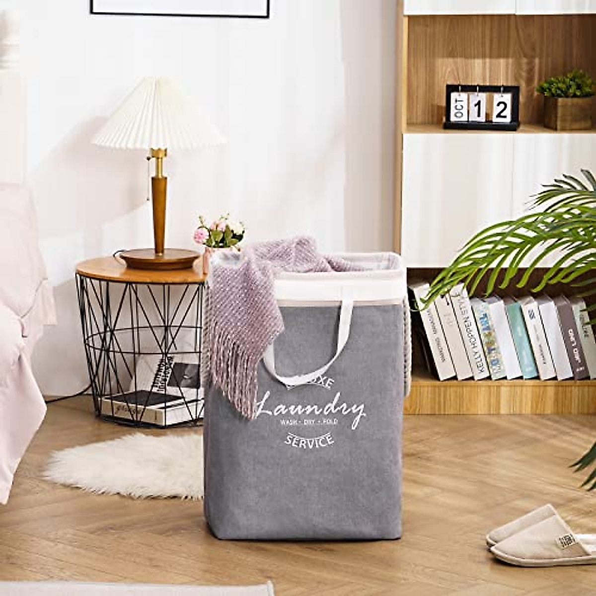 TECHMILLY 72L Large Laundry Hamper with Removable Bag, Collapsible Laundry Basket with Rope Handles, Dirty Clothes Hamper for Bedroom, Living Room, Clothes Toys Organizer, Grey