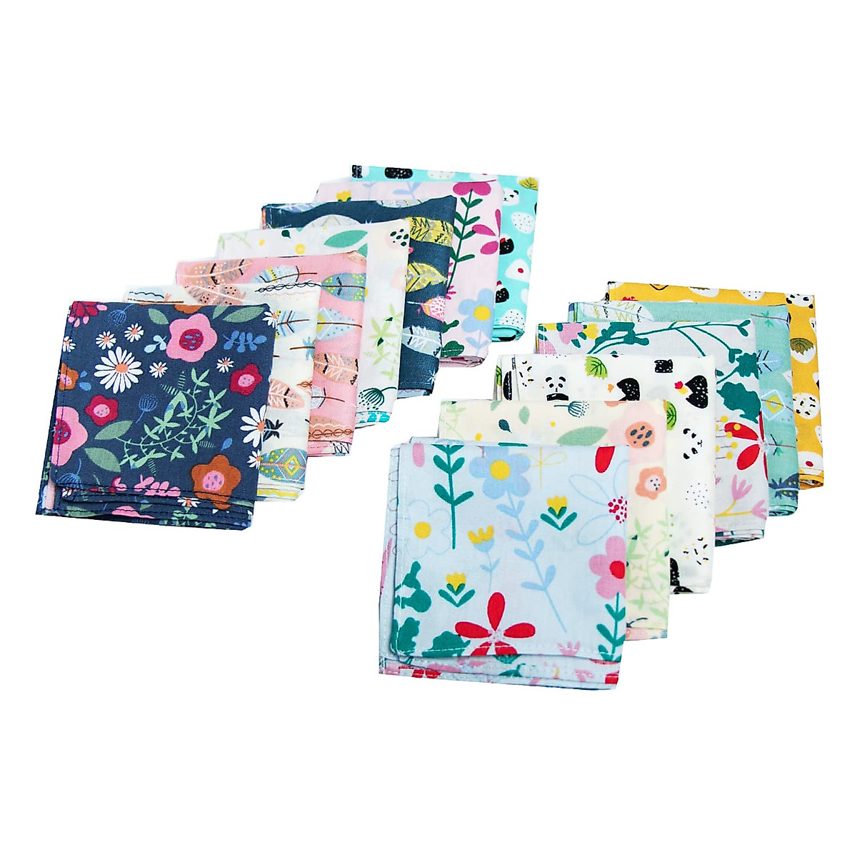 Womens Girls Cute Handkerchiefs 100% Soft Cotton Floral Handkerchief Hankies 6PCS