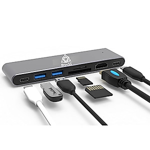 BrovSS: Mac USB C Hub Adapter, Direct 7-in-2 USB C Adapter Compatible with Thunderbolt 3 USB C Port, microSD/SD Card Reader, 3.0 high-Speed Interface, HDMI 4K30HZ HD Interface, Type-c Data Interface