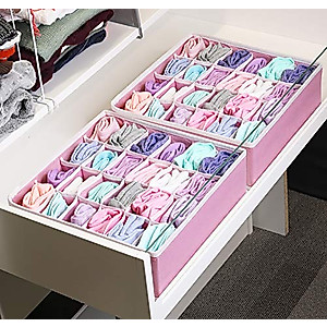 Simple Houseware 2 Pack Closet Socks Organizer, 24 Cell Drawer Divider, Pink